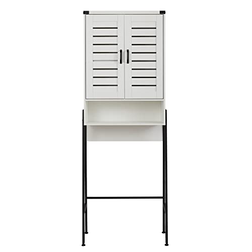 Saedew Over The Toilet Storage Cabinet, Over Toilet Bathroom Organizer with 2-Door Blinds Design, Freestanding Space Saver Toilet Stands,Bathroom Toilet Rack, White…