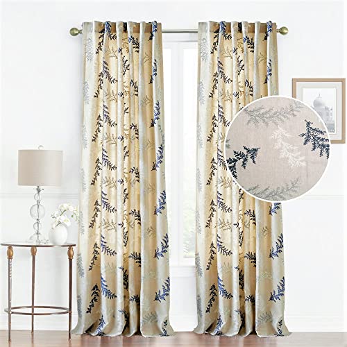 Merryfeel Polycotton Embroidered Window Curtains 84 Inch Long 2 Panels,Rod Pocked and Back Tab Fashion Curtain Drapes for Bedroom/Living Room, 50" W X 84" L, Blue