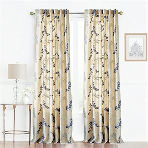 Merryfeel Polycotton Embroidered Window Curtains 84 Inch Long 2 Panels,Rod Pocked and Back Tab Fashion Curtain Drapes for Bedroom/Living Room, 50" W X 84" L, Blue