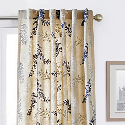 Merryfeel Polycotton Embroidered Window Curtains 84 Inch Long 2 Panels,Rod Pocked and Back Tab Fashion Curtain Drapes for Bedroom/Living Room, 50" W X 84" L, Blue