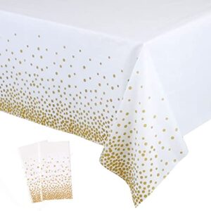 2 pack white and gold tablecloth disposable gold tables tablecloths for rectangle 54" x 108" plastic tablecloth party table covers for birthday thanksgiving christmas wedding outdoor bbq (white)