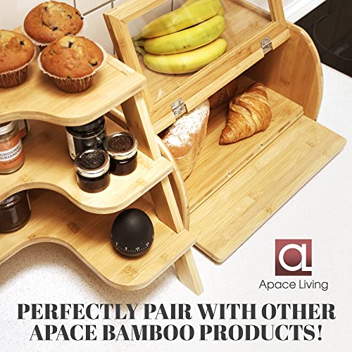 Apace Living Complet Stylish Bamboo Bread Box with Chopping Board for Kitchen Countertop, Extra Large Wooden Bread Storage with Window, Air Vents Keeps Bread, Bagels and Rolls Fresh