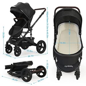 Newborn Infant Toddler Baby Stroller - Cynebaby 2 in 1 High Landscape Convertible Reversible Anti-Shock Bassinet Carriage Pram Stroller Add Cup Holder, Footmuff and Diaper Bag (Starry Night)