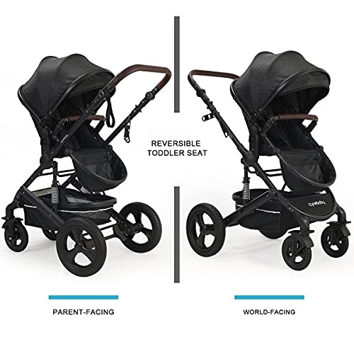 Newborn Infant Toddler Baby Stroller - Cynebaby 2 in 1 High Landscape Convertible Reversible Anti-Shock Bassinet Carriage Pram Stroller Add Cup Holder, Footmuff and Diaper Bag (Starry Night)