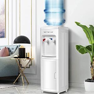 KOTEK Water Coolers Water Dispenser, Hot & Cold Top Loading Water Cooler Dispenser Holds 3 or 5 Gallon Bottles w/ Child Safety Lock, Removable Drip Tray & Storage Cabinet for Home Office School, White