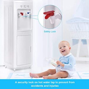 KOTEK Water Coolers Water Dispenser, Hot & Cold Top Loading Water Cooler Dispenser Holds 3 or 5 Gallon Bottles w/ Child Safety Lock, Removable Drip Tray & Storage Cabinet for Home Office School, White