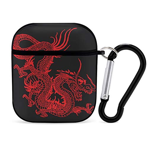 Red Chinese Dragon Airpods Case Cover for Apple AirPods 2&1 Cute Airpod Case for Boys Girls Silicone Protective Skin Airpods Accessories with Keychain