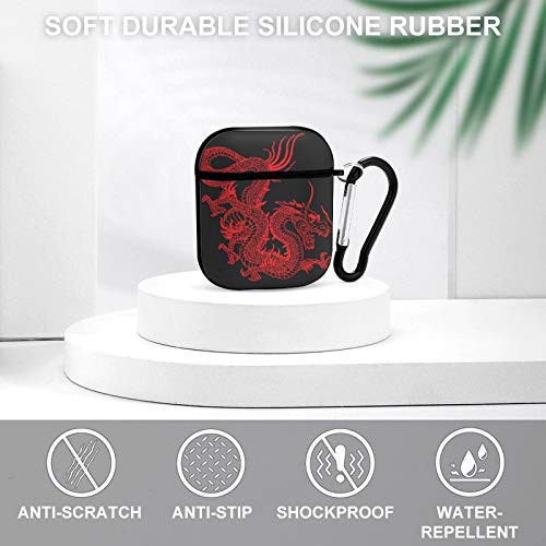 Red Chinese Dragon Airpods Case Cover for Apple AirPods 2&1 Cute Airpod Case for Boys Girls Silicone Protective Skin Airpods Accessories with Keychain