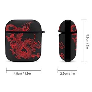 Red Chinese Dragon Airpods Case Cover for Apple AirPods 2&1 Cute Airpod Case for Boys Girls Silicone Protective Skin Airpods Accessories with Keychain