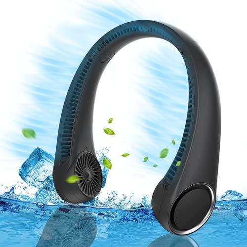 SAMISKO Personal Cooling Portable Neck Fans - USB Rechargeable,360 Free Rotation & Lower Noise Bladeless Battery Operated Design with 3 Speeds Duration 48 hrs, Small Neck Air Conditioner(Black)