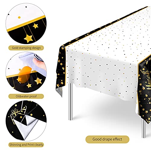 Ruisita 2 Pack Black Gold Table Cloth Cover Happy Birthday Tablecloth Party Tablecloths Rectangular Table Cloth Cover for Indoor or Outdoor Parties Birthdays