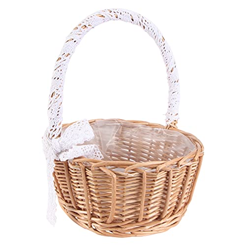 Hemoton Fruit Vegetable Storage Basket Wicker Rattan Flower Basket Willow Handwoven Flower Girl Baskets for Farmhouse Wedding Table Centerpiece Rustic Courtyard Indoor Decor 25x20cm