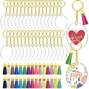 acrylic keychain blanks, audab 120pcs blank keychains for vinyl kit including 30pcs acrylic discs, 30pcs keychain tassels, 30pcs gold key chain rings and 30pcs jump rings for diy keychain, vinyl craft