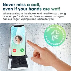 ChikChat Phone Stand/Tablet Holder with Silicone Finger Wiping Mat | Special Phone Holder for Desk to Keep Your Screen Clean | Great Handy iPad & iPhone Stand for Shower, Cooking, Painting and More