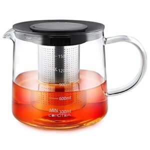 glass teapot with infuser - 1500ml/50 oz tea kettle stovetop safe tea pot for blooming tea loose leaf tea, premium tea maker with gift box