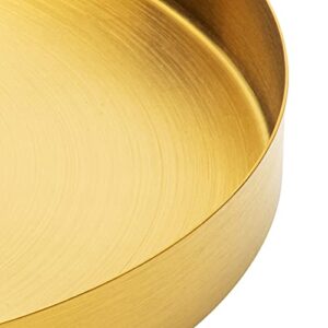 Exxacttorch 12 Inch Gold Round Metal Decorative Tray Stainless Steel Golden Serving Tray Brass Circle Table Platter Tray for Bathroom Vanity Counter Desktop Dinner Table