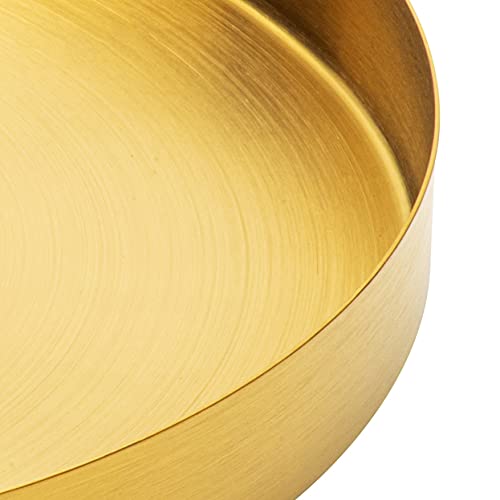 Exxacttorch 12 Inch Gold Round Metal Decorative Tray Stainless Steel Golden Serving Tray Brass Circle Table Platter Tray for Bathroom Vanity Counter Desktop Dinner Table