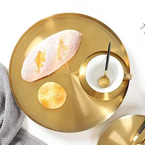 Exxacttorch 12 Inch Gold Round Metal Decorative Tray Stainless Steel Golden Serving Tray Brass Circle Table Platter Tray for Bathroom Vanity Counter Desktop Dinner Table