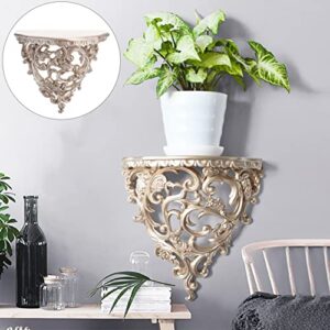 DOITOOL 1PC Resin Floating Wall Shelf Wall Mounted Decorative Display Wall Organizer Retro Hollow Flower Carving Wall Art Decoration Flower Pot Stand Champagne Gold