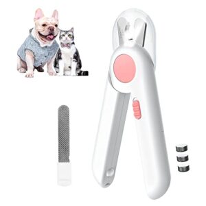 petgravity cat dog nail clippers trimmer with led light to avoid over-cutting hidden nail file razor sharp blade with 3 battery professional grooming tools kit for pet claw care pink