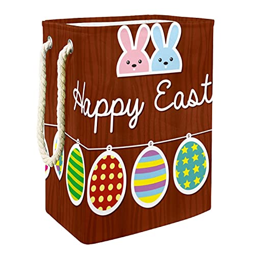 Inhomer Laundry Hamper Easter Bunny and Egg Wooden Background Collapsible Laundry Baskets Firm Washing Bin Clothes Storage Organization for Bathroom Bedroom Dorm