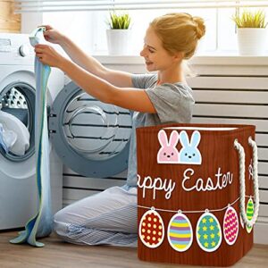 Inhomer Laundry Hamper Easter Bunny and Egg Wooden Background Collapsible Laundry Baskets Firm Washing Bin Clothes Storage Organization for Bathroom Bedroom Dorm