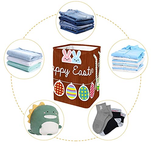 Inhomer Laundry Hamper Easter Bunny and Egg Wooden Background Collapsible Laundry Baskets Firm Washing Bin Clothes Storage Organization for Bathroom Bedroom Dorm