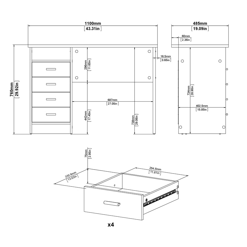 Tvilum, Truffle Warner Desk with 4 Drawers