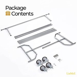 LiaMeE Heavy Duty Clothing Racks for Hanging Clothes, Adjustable Rolling Commercial Garment Rail on Wheels, Free Standing Standard Rod & Shelf for Wardrobe Organization, Chrome Plated