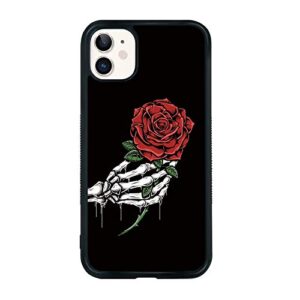 fanxi rose skull phone case compatible with iphone 11 6.1 inch - shockproof protective tpu aluminum cute cool skeleton iphone case designed for iphone 11 case for men girls women boys