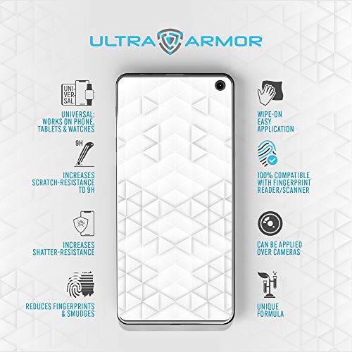 Ultra Armor Liquid Glass Screen Protector for All Smartphones Tablets and Watches Wipe On Scratch and Crack Resistant Nano Protection for Up to 4 Devices - Bottle