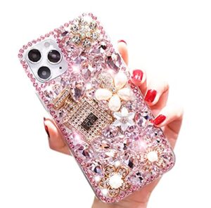 poowear iphone 11 shiny rhinestone case for girls fashion luxury bling bling diamond rhinestone gemstone 3d perfume bottle and flower gemstone soft tpu back case for iphone 11 6.1 inch