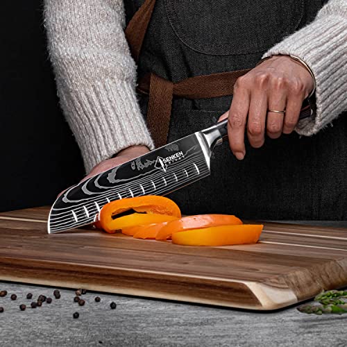 SENKEN 8-piece Premium Japanese Kitchen Knife Set with Laser Damascus Pattern - Imperial Collection - Chef's Knife, Santoku Knife, Bread Knife, Paring Knife & More, Ultra Sharp for Very Fast Cutting