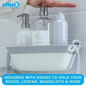 SlipX Solutions Patented Power-Lock Shower Organizer Caddy w/ Suction Cups | Rust Free Shelf | Basket Holds Up to 22lbs for Shampoo, Soap, & Hooks for Razor | Perfect for RV, Dorm, & Bathroom