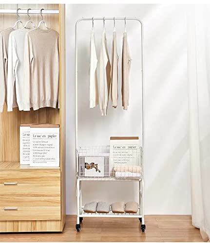 easy moved garment rack with basket for organize, laundry basket, white metal rack,