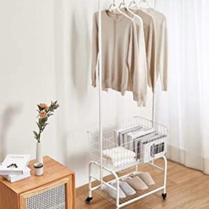 easy moved garment rack with basket for organize, laundry basket, white metal rack,