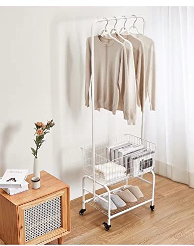 easy moved garment rack with basket for organize, laundry basket, white metal rack,