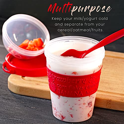 The Buybox 20 oz 4 Pcs Overnight Oats Container With Lid, Breakfast On The Go Cups, Take and Go Yogurt Cup with Topping Cereal or Oatmeal Container, Yogurt Container, Parfait Cups With Lids - 4 Colors