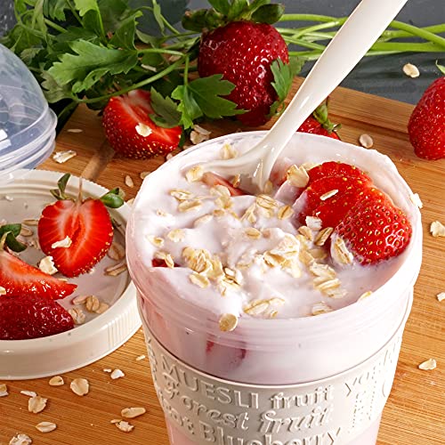 The Buybox 20 oz 4 Pcs Overnight Oats Container With Lid, Breakfast On The Go Cups, Take and Go Yogurt Cup with Topping Cereal or Oatmeal Container, Yogurt Container, Parfait Cups With Lids - 4 Colors