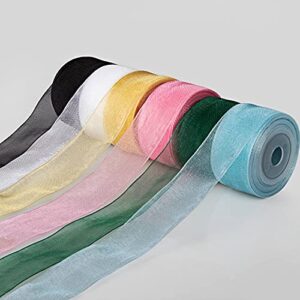 sofire 6 color 1 inch wide 60 yards sheer chiffon ribbon organza satin ribbon craft ribbon for gift wrappping, decoration