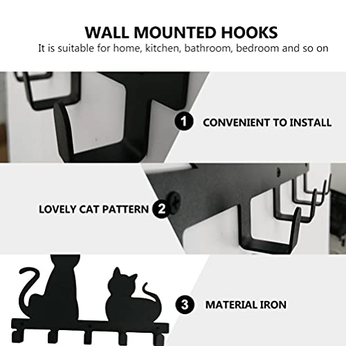 Cabilock Coat Rack Cat Wall Hooks 5 Hooks Rail Hanger Decorative Iron Wall Hook Rack Coat Clothes Towel Hanging Hook Organizer Bathroom Kitchen Entryway Hanging Hook Adhesive Wall Hooks