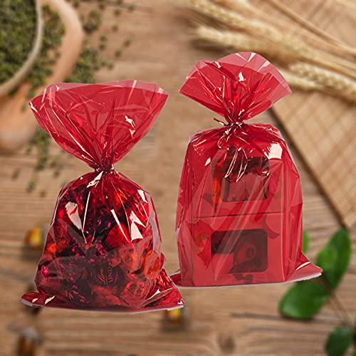 YESON Clear Cellophane Treat Bags Cello Cookie Candy Plastic Bag, red 6x9 Inch Bags，Pack of 50