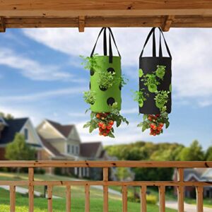 2 Pack Black and Green Upside Down Tomato & Herb Planter, Hanging Durable Aeration Fabric Strawberry Planter Bags