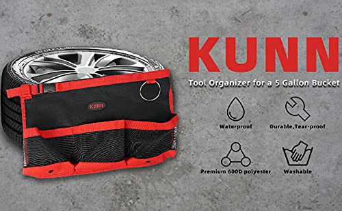 KUNN Car Wash Bucket Tool Organizer for 5 Gallon Bucket with Towel Holder Ring,Soap Pockets Cleaning Bucket Organizer Water-Resistant Mesh Pockets for Clean Supplier,Car Wash Supplier Red