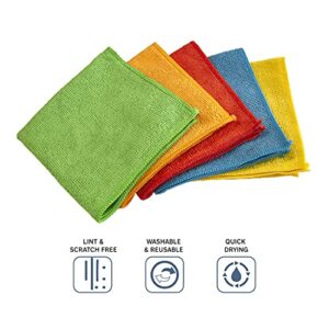 Eurow Microfiber Cleaning Cloths for Home, Kitchen, and Auto Detailing, 11.5 by 11.5 Inches, 5 Colors, 25 Pack