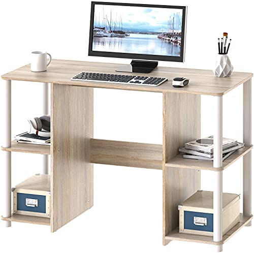 SHW Home Office Wood Desk with Double Sided Shelves, Oak