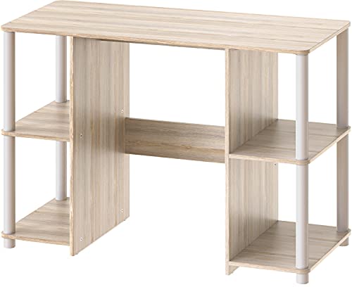 SHW Home Office Wood Desk with Double Sided Shelves, Oak