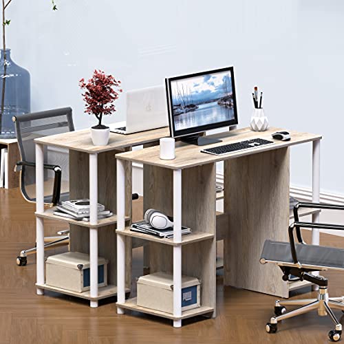 SHW Home Office Wood Desk with Double Sided Shelves, Oak