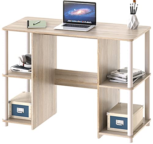 SHW Home Office Wood Desk with Double Sided Shelves, Oak