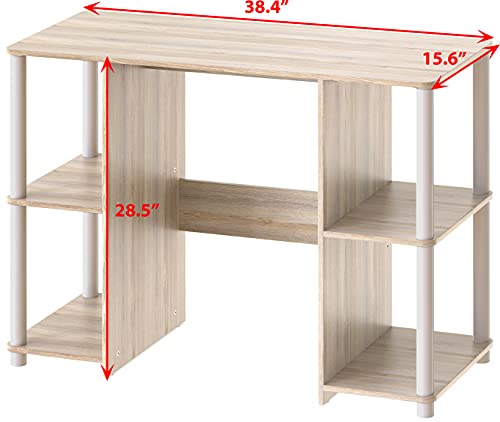 SHW Home Office Wood Desk with Double Sided Shelves, Oak